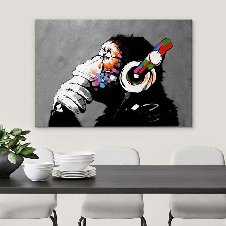 IDEA4WALL Pop Urban Street " Banksy Thinking Monkey With Headphones Graffiti & Street Art Pop ...